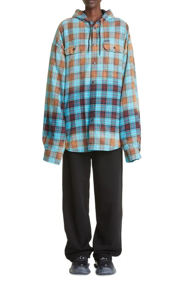 トップス BALENCIAGA Check Flannel Bleached Shirt Balenciaga Gender Inclusive Oversize Bleach Check Cotton Flannel